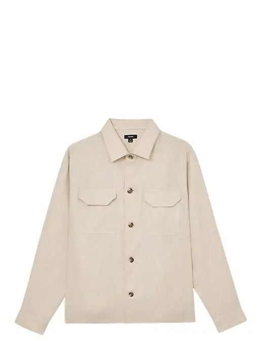 REISS Polasio Herringbone Linen Overshirt - Stone