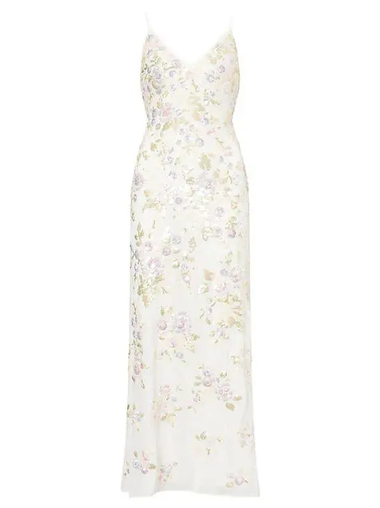 NEEDLE & THREAD Paradise Camisole Sequin-embellished Maxi Dress - Swan White/multi