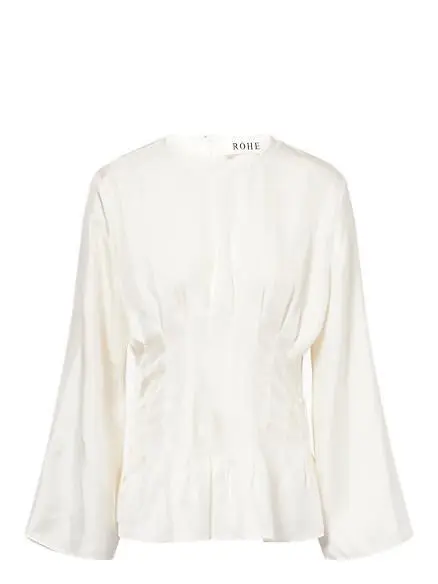 ROHE FRAMES Pleated Long-sleeve Silk Top - Cream