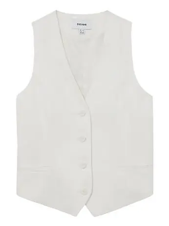 REISS Alyx V-neck Linen-blend Waistcoat - White