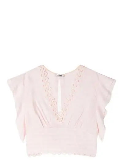 Sandro Floral Jacquard Woven Top - Pink
