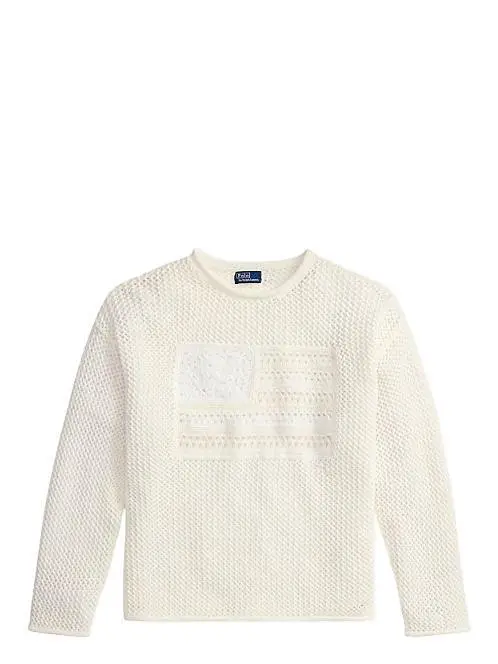 Polo Ralph Lauren Flag Pointelle-knit Cotton Jumper - White Multi
