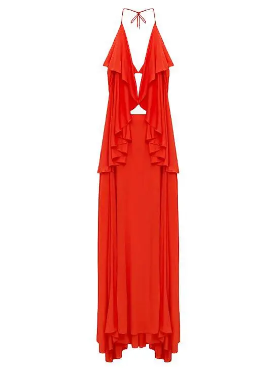Loewe X Paula's Ibiza Drape-front Halterneck Maxi Dress - Orange
