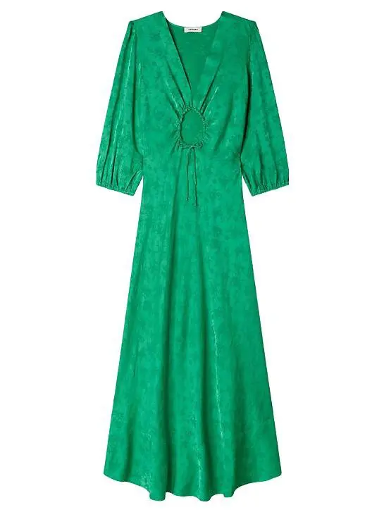 Sandro Floral-motif Woven Maxi Dress - Green