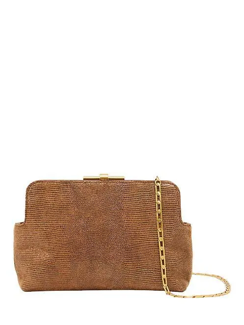 REISS Bethany Lizard-effect Suede Clutch - Tan