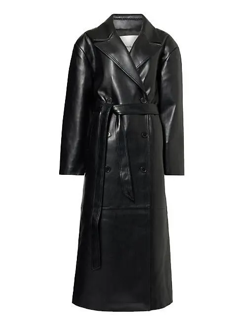 THE FRANKIE SHOP Tina Belted Faux-leather Trench Coat - Black