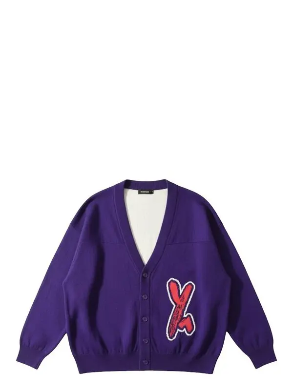 Y3 Intarsia Logo Oversized Cardigan - Purple