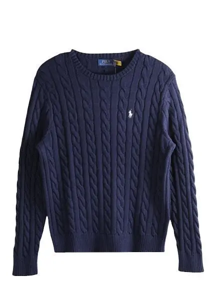 Polo Ralph Lauren Cotton Cable Knit Crewneck Sweater - Bright Navy Blue