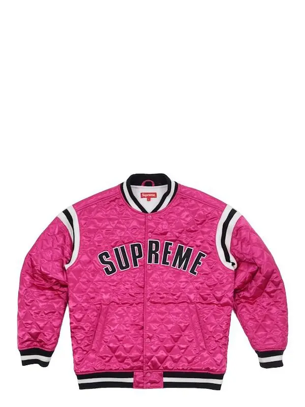 Supreme Quilted Satin Varsity Jacket - Magenta