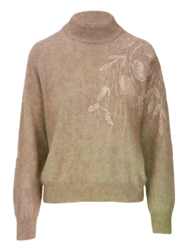 Brunello Cucinelli Floral-embroidered Mock-neck Jumper - Neutrals