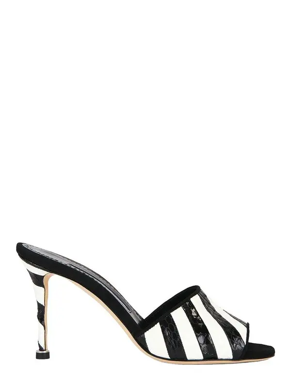 Manolo Blahnik Larache 90 Mule Sandal - White & Black