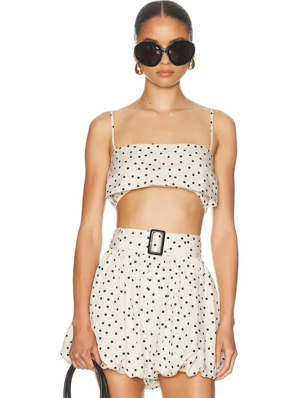 Matthew Bruch Structured Bandeau Crop Top - Cream & Black Polka Dot