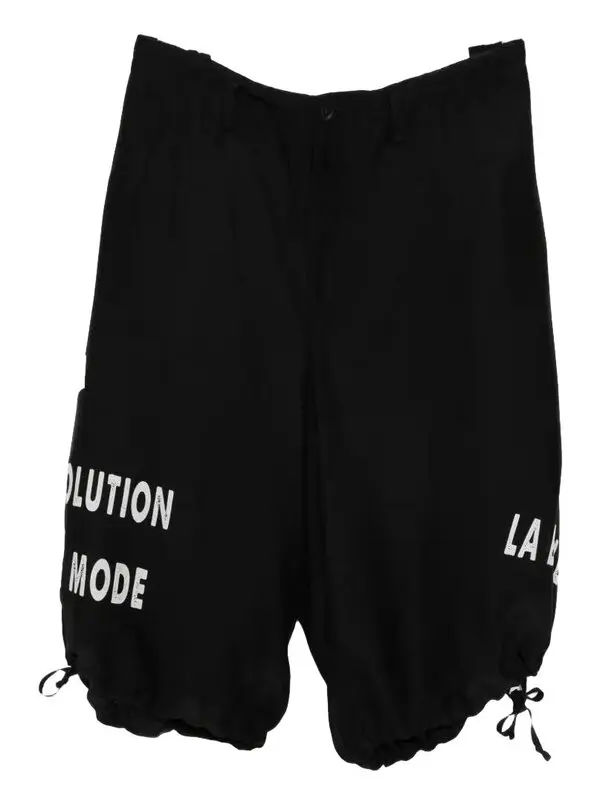 Yohji Yamamoto Slogan-print Drawstring Shorts - Black
