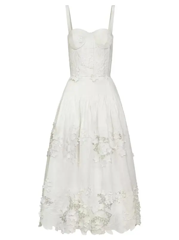Oscar De La Renta Flower-detail Midi Dress - White