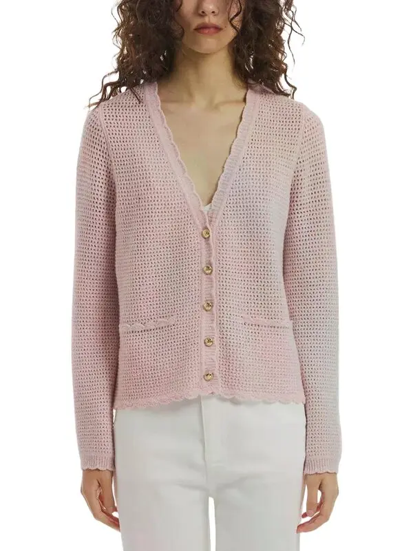 CRUSH COLLECTION Openwork Scallop Cardigan - Pink