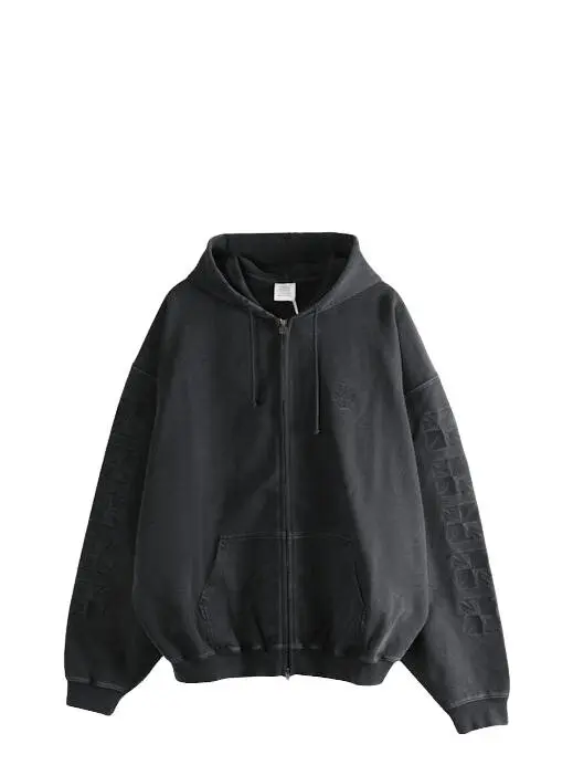 Vetements Embroidered Biker Cross Sleeves Zip-up Hoodie - Black