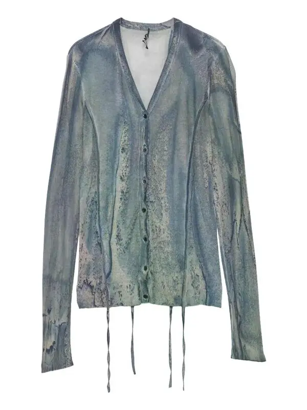 Masnada Acid-wash Ribbed Cardigan - Blue