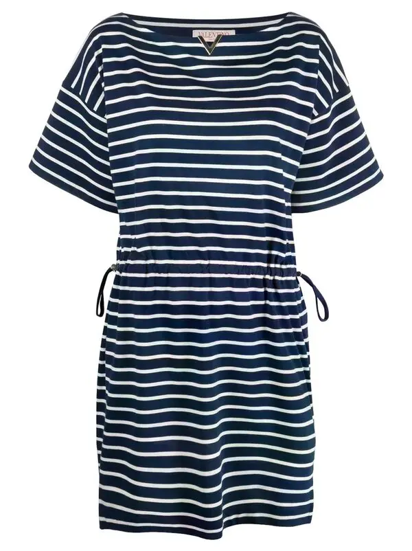 Valentino Garavani Logo-plaque Striped T-shirt Dress - Blue
