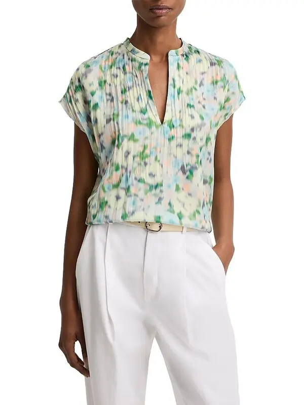 Vince Painted Garden Cap-sleeve Blouse - Herb Petal