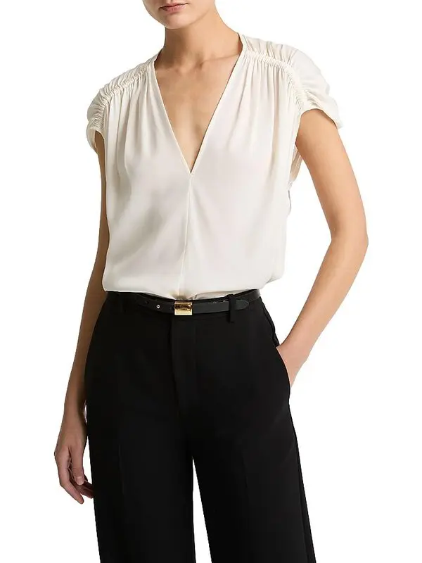 Vince Gathered Cap-sleeve Blouse - Off White