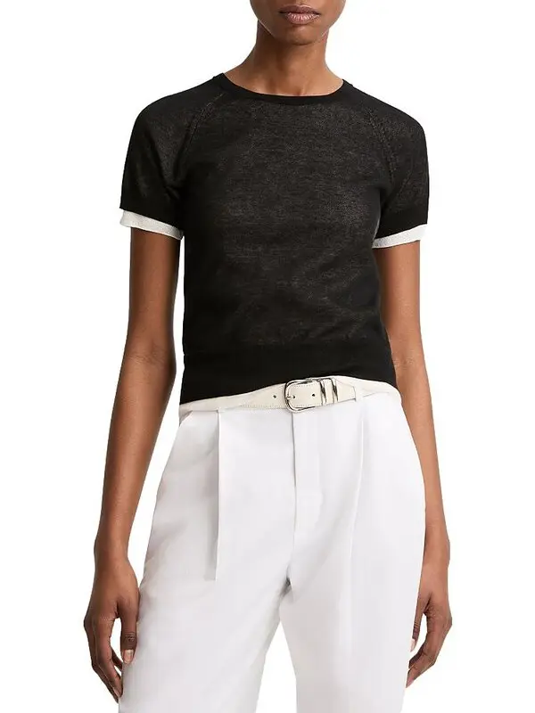Vince Double Layer Knit Top - Black/off White