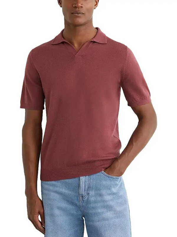 REISS Duchie Short Sleeve Open Collar Merino Polo Shirt - Raspberry