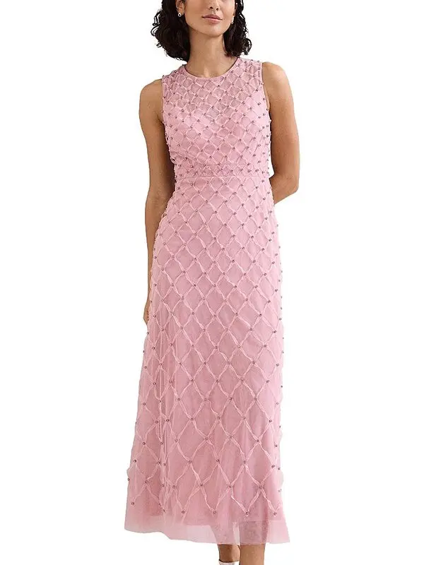 PHASE EIGHT Leandra Beaded Midaxi Dress - Pale Pink