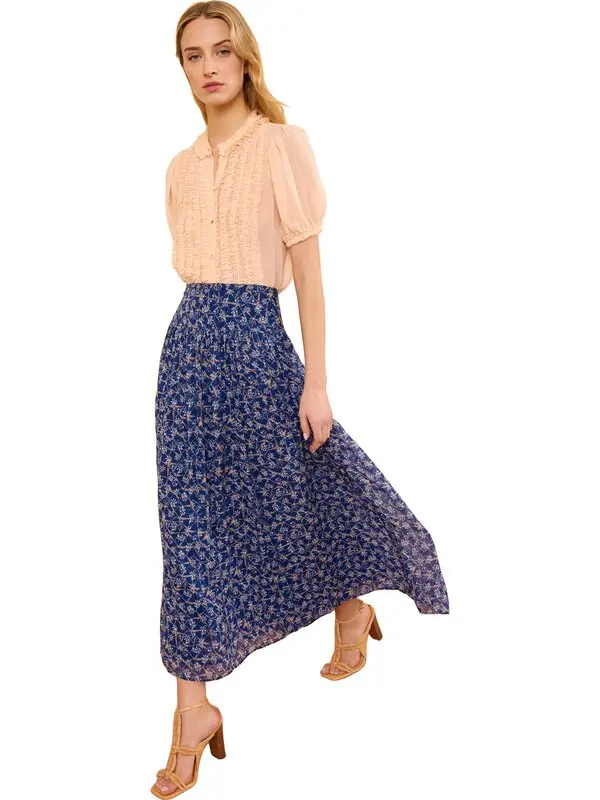 Ulla Johnson Printed Silk Reina Midi Skirt - Dusk