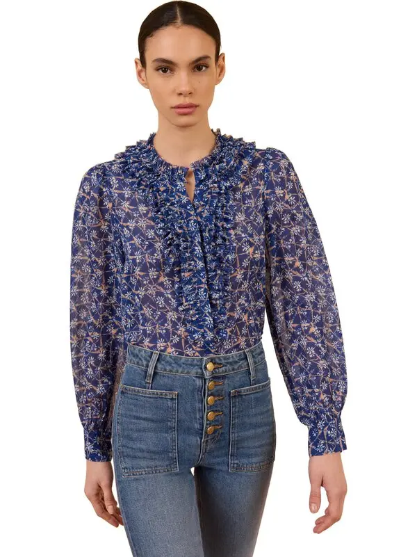 Ulla Johnson Clio Printed Silk Blouse - Dusk