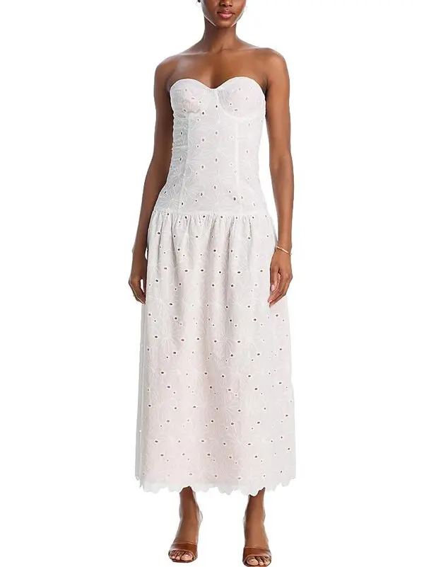 Aqua Damaris Eyelet Drop Waist Midi Dress - White
