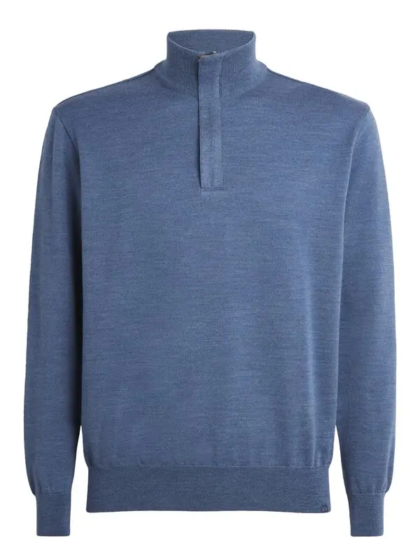 Paul & Shark Virgin Wool Quarter-zip Sweater - Navy