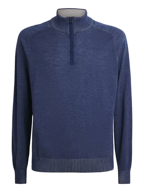 Paul & Shark Cashmere-silk Quarter-zip Sweater - Blue