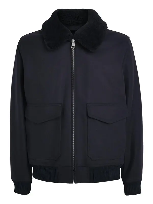 Sandro Wool-blend Aviator Jacket With Shearling Collar - Blue