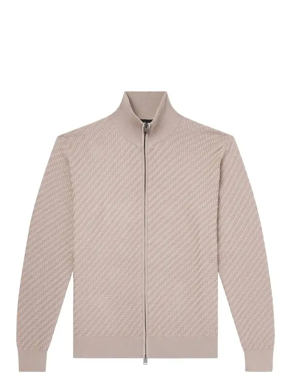 Brioni Cotton, Silk And Cashmere-blend Zip-up Sweater - Beige