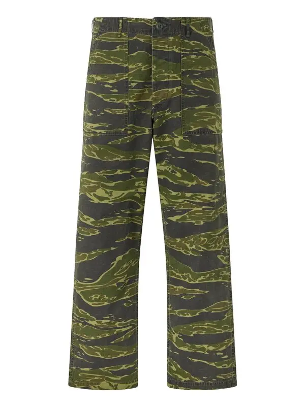 ORSLOW Printed Straight-leg Cotton Trousers - Green
