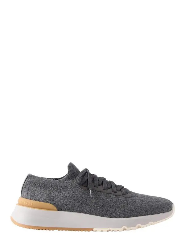 Brunello Cucinelli Leather-trimmed Stretch-knit Sneakers - Gray