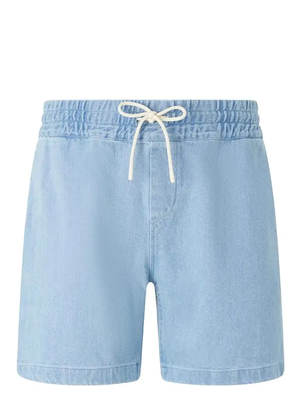 Portuguese Flannel Straight-leg Denim Drawstring Shorts - Blue