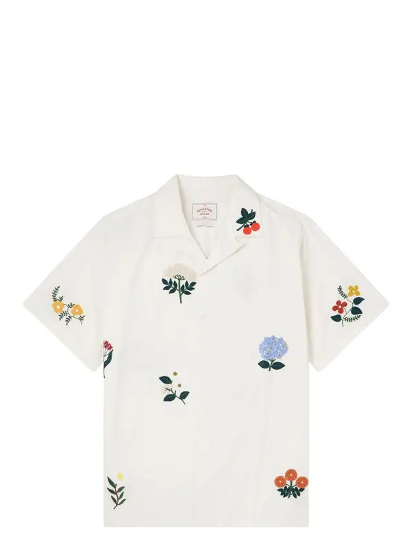 Portuguese Flannel Embroidered Organic Cotton Shirt - Neutrals