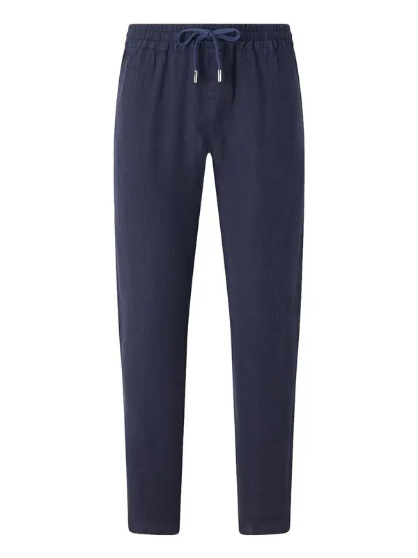 Thom Sweeney Straight-leg Linen Drawstring Trousers - Blue