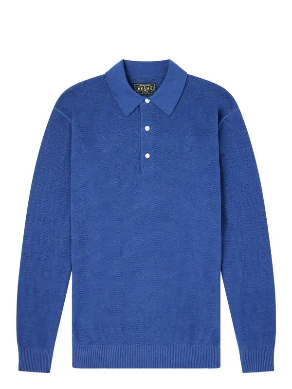 BEAMS Cotton-blend Piqué Polo Shirt - Blue