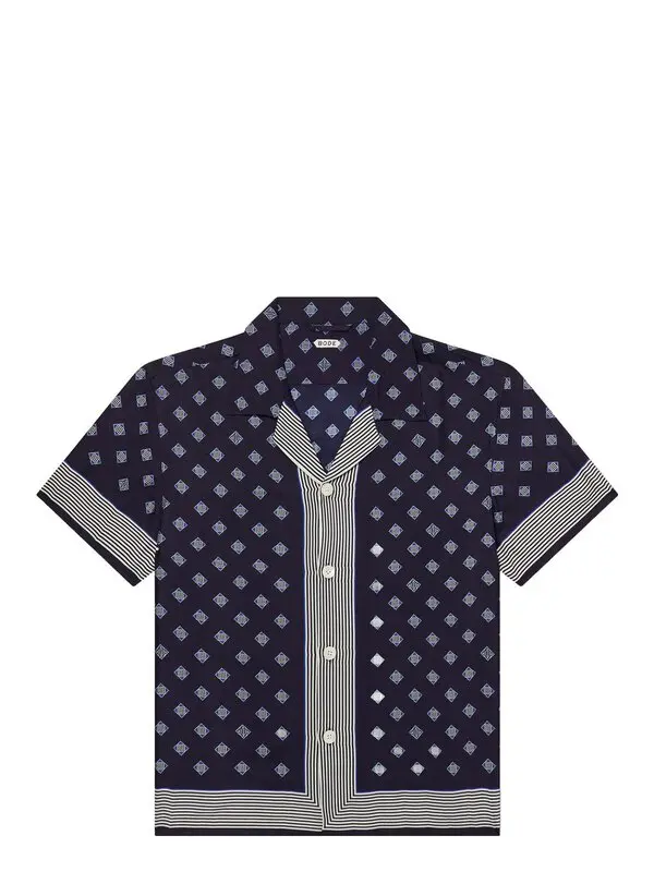 BODE Camp-collar Printed Silk-voile Shirt - Blue