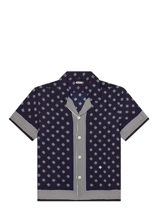 BODE Camp-collar Printed Silk-voile Shirt - Navy