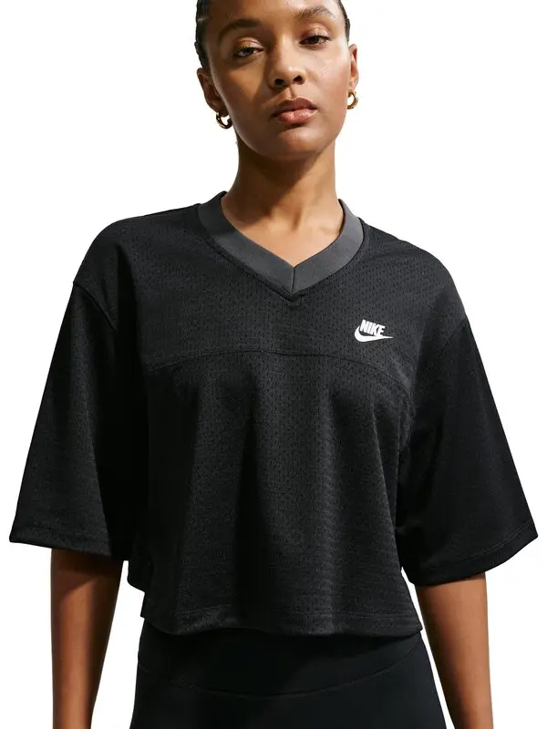 Nike Sportswear Oversized Heritage Cropped Mesh Jersey - Black