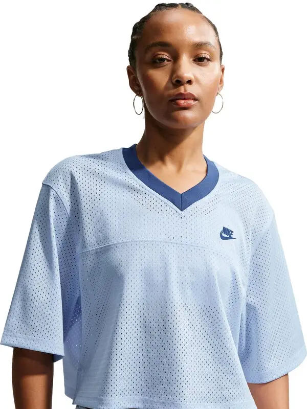 Nike Sportswear Oversized Heritage Cropped Mesh Jersey - Blue
