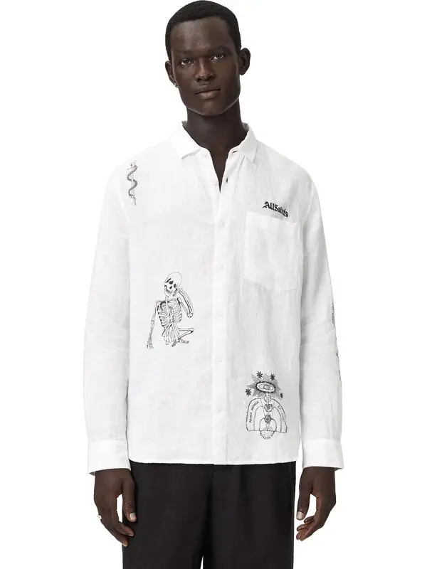 ALLSAINTS Terror Long Sleeve Linen Shirt - White