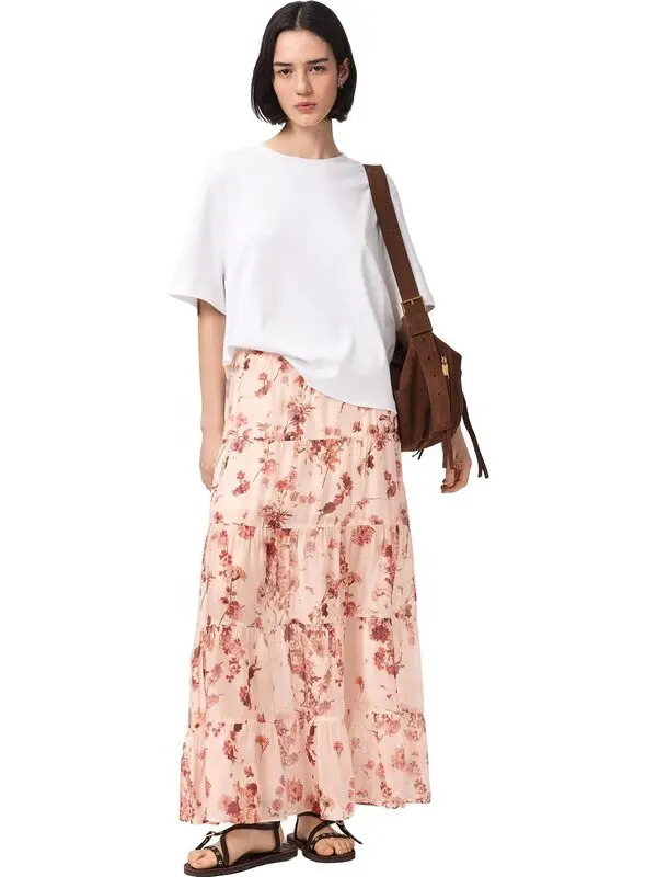 ALLSAINTS Evia Tiered Floral Maxi Skirt - Armada Soft Pink