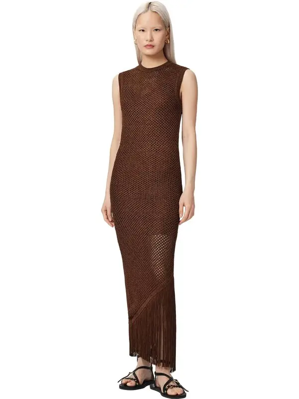 ALLSAINTS Knitted Tasseled Midi Dress - Burnt Brown