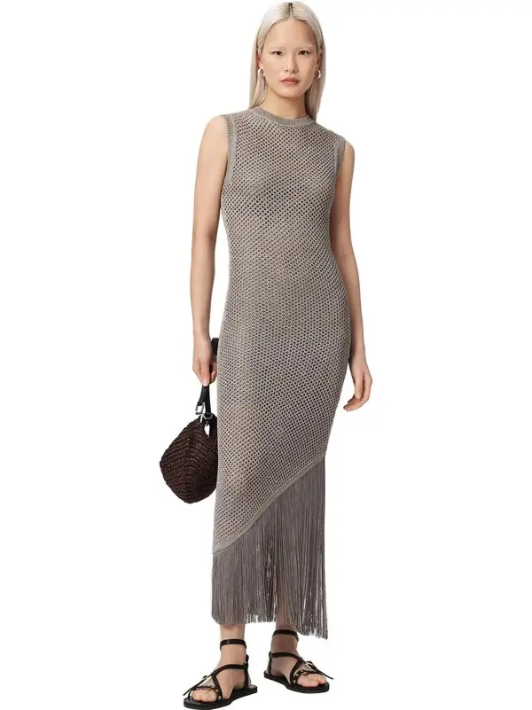 ALLSAINTS Knitted Tasseled Midi Dress - Pebble Grey
