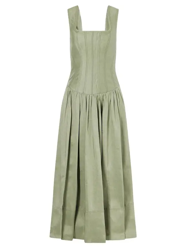 Aje Spirelle Linen-blend Dupione Midi Dress - Green