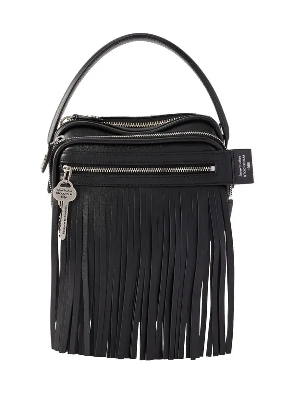 Acne Studios Leather Shoulder Bag With Fringe - Black
